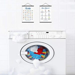 CHDITB Laundry & Stain Removal Theme Art Print Wash Room Magnetic Natural Black Wood Hanger Frame Poster, Canvas Unique Symbols Be The Change Painting 28X45cm Wall Hanging Regular Sign For Toilet Decor