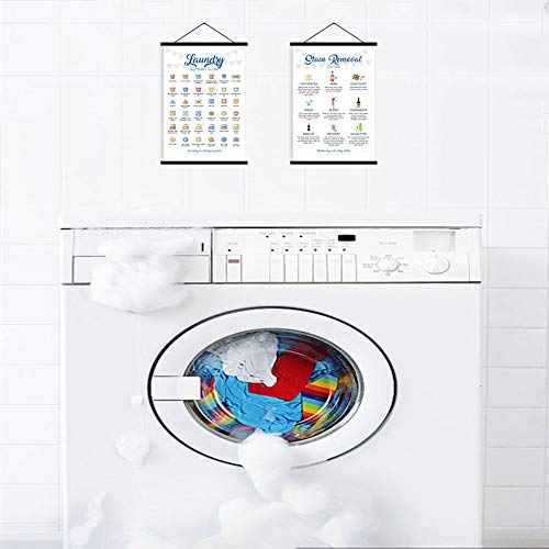 CHDITB Laundry & Stain Removal Theme Art Print Wash Room Magnetic Natural Black Wood Hanger Frame Poster, Canvas Unique Symbols Be The Change Painting 28X45cm Wall Hanging Regular Sign For Toilet Decor