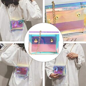 TENDYCOCO Womens Wallet Crossbody Bag Holographic Iridescent Purse with Chain Clear Clutch Bag for Women Women's Tote Handbags