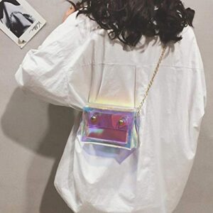 TENDYCOCO Womens Wallet Crossbody Bag Holographic Iridescent Purse with Chain Clear Clutch Bag for Women Women's Tote Handbags