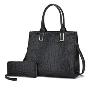 MKF Set Satchel Shoulder Bag for Women & Wristlet Wallet Purse – PU Leather Top Handle Tote Handbag Crossbody Strap Black