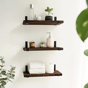 Mkono Rustic Wood Floating Shelves Wall Mounted Shelving Set of 2 Decorative Wall Storage Shelves with Lip Brackets for Bedroom, Living Room, Bathroom, Kitchen, Hallway, Office