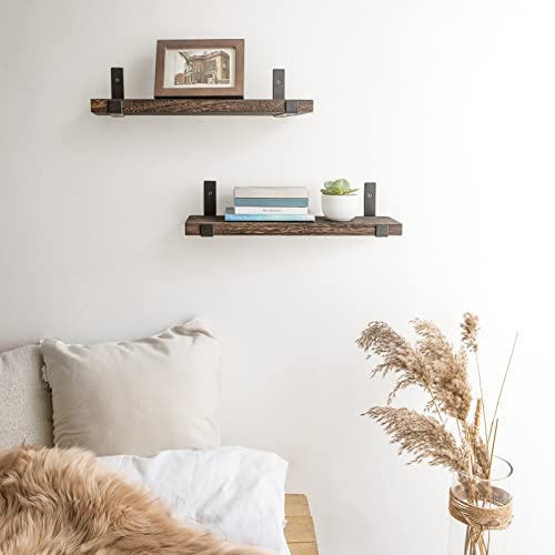 Mkono Rustic Wood Floating Shelves Wall Mounted Shelving Set of 2 Decorative Wall Storage Shelves with Lip Brackets for Bedroom, Living Room, Bathroom, Kitchen, Hallway, Office