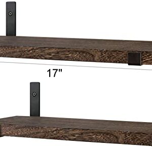 Mkono Rustic Wood Floating Shelves Wall Mounted Shelving Set of 2 Decorative Wall Storage Shelves with Lip Brackets for Bedroom, Living Room, Bathroom, Kitchen, Hallway, Office