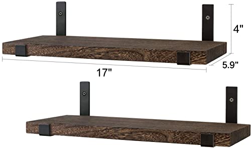 Mkono Rustic Wood Floating Shelves Wall Mounted Shelving Set of 2 Decorative Wall Storage Shelves with Lip Brackets for Bedroom, Living Room, Bathroom, Kitchen, Hallway, Office