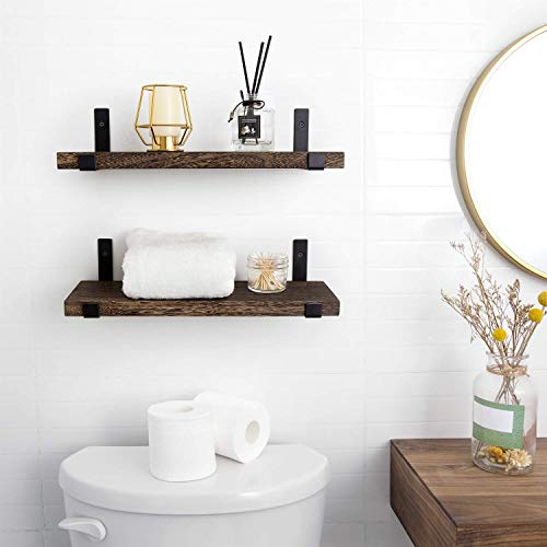 Mkono Rustic Wood Floating Shelves Wall Mounted Shelving Set of 2 Decorative Wall Storage Shelves with Lip Brackets for Bedroom, Living Room, Bathroom, Kitchen, Hallway, Office