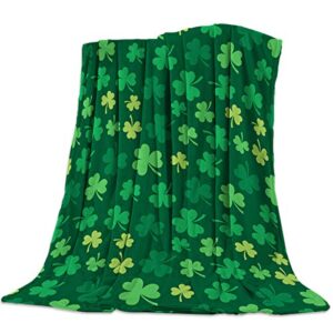 Super Soft Cozy Flannel Fleece Blanket St. Patrick's Day Lightweight Comfy Throw Blanket for Bed/Couch/Sofa/Camping- Green Lucky Shamrocks Irish Clover 39 x 49 Inche