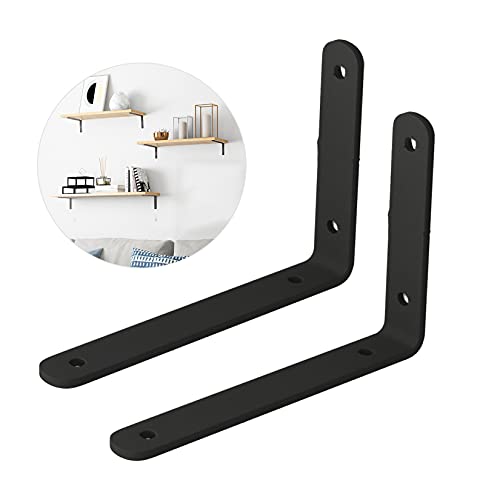 KOOEIN L-Shaped Shelves Bracket,2X Wall-Mounted Metal Support,Hidden Storage Shelving,Heavy Floating Rack,Modern Kitchen Frame,10/15/20/25Cm,Black,20cm/8in