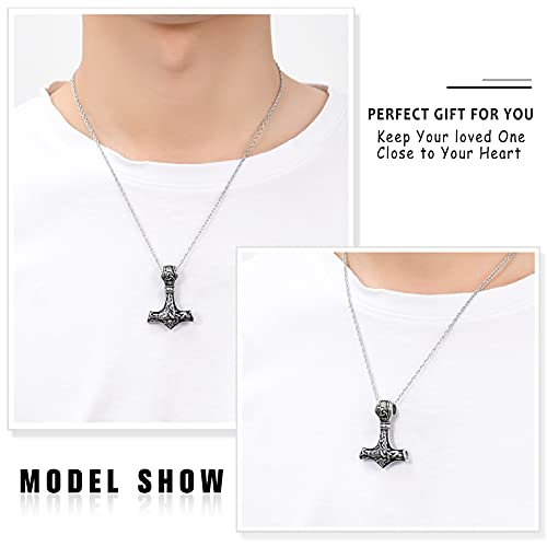 shajwo Cremation Jewelry Viking Hammer Urn Necklace for Ashes for Men Women Celtic Nordic Mjolnir Thors Cremation Jewelry Keepsake Memorial Ashes Pendant,Silver