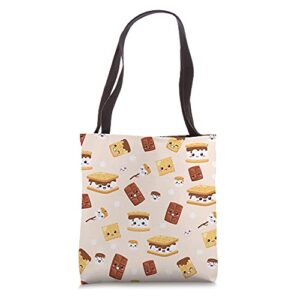 kawaii marshmallow s’mores pattern tote bag