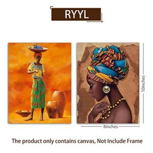 African American Ethnic Ancient Black Woman Wall Art Paintings Set of 4 (“ 8x10”Canvas Picture) For Office Living Room Corridor Kitchen Bathroom Poster Art Prints Home Decor Unframed, 8 x 10 Inch