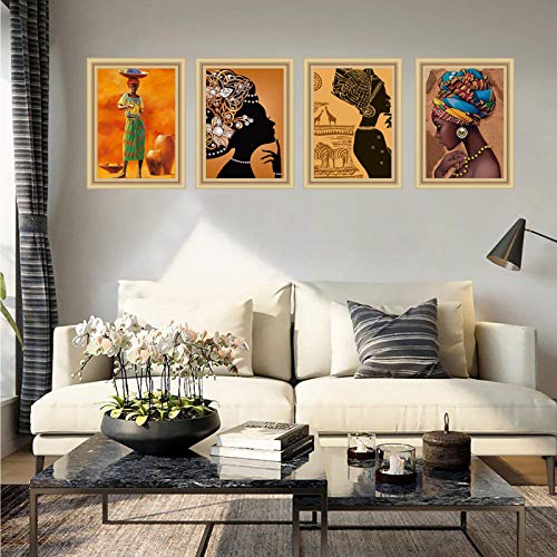 African American Ethnic Ancient Black Woman Wall Art Paintings Set of 4 (“ 8x10”Canvas Picture) For Office Living Room Corridor Kitchen Bathroom Poster Art Prints Home Decor Unframed, 8 x 10 Inch