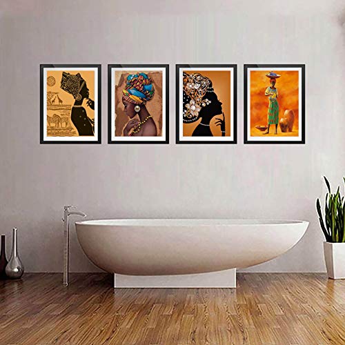 African American Ethnic Ancient Black Woman Wall Art Paintings Set of 4 (“ 8x10”Canvas Picture) For Office Living Room Corridor Kitchen Bathroom Poster Art Prints Home Decor Unframed, 8 x 10 Inch