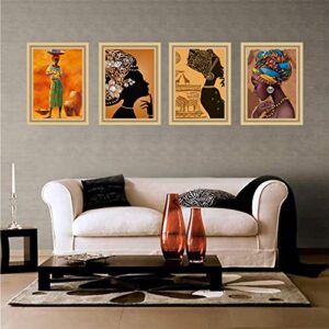 African American Ethnic Ancient Black Woman Wall Art Paintings Set of 4 (“ 8x10”Canvas Picture) For Office Living Room Corridor Kitchen Bathroom Poster Art Prints Home Decor Unframed, 8 x 10 Inch