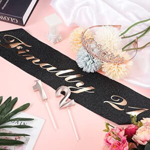 Finally 21 Sash Rhinestone Tiara Set 21st Rose Gold Birthday Sash Crown Birthday Candles Birthday Crown Kit for Women 21st Birthday Party Decoration Anniversary Celebration Supplies