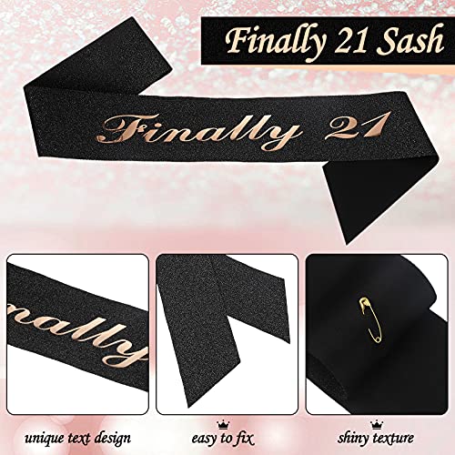 Finally 21 Sash Rhinestone Tiara Set 21st Rose Gold Birthday Sash Crown Birthday Candles Birthday Crown Kit for Women 21st Birthday Party Decoration Anniversary Celebration Supplies