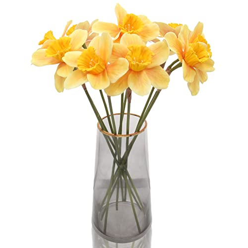 Hananona 10 Pcs Artificial Daffodil Flowers Real Touch Yellow Narcissus Spring Flower Fake Silk Flower Arrangement for Home Wedding Decor (Yellow, 10)