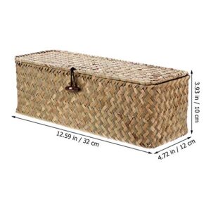 IMIKEYA Rattan Basket with Lid 3 Compartment Storage Bin Desktop Makeup Sundries Organizer Rustic Storage Organizer for Table Stationery Supplies