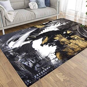 pamime soft large area rug, abstract painted black white gold background acrylic painting canvas texture 5x7 art area rug for living room bedroom dining room