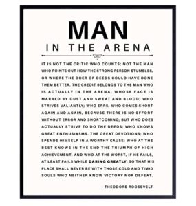 man in the arena quote poster – 8×10 motivational inspirational teddy roosevelt daring greatly wall art decor – unique gift for men, boys, teens, entrepreneur – for office, living room, bedroom