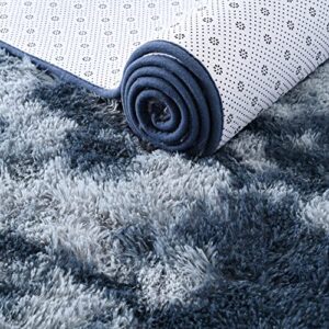 ISEAU Super Soft Rugs for Bedroom Shaggy Area Rug, 4x6 Feet Tie-Dye Shaggy Area Rug Fluffy Rugs for Living Room, Non-Slip Abstract Fuzzy Rugs Dorm Shag Rugs for Girls Boys Kids Room, Dark Blue