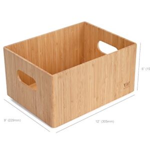 MobileVision Bamboo Storage Box PLUS LID COMBO, 9”x 12”x 6”, Durable Bin w/Handles, For Clothes, Shoes, Arts & Crafts, Closet & Office Shelf