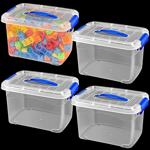 HAKZEON 4 Pack 6 Quart Plastic Storage Bins with Lids and Handles, Plastic Storage Boxes with Lids, Small Latch Boxes for Storing Snacks, Towels, Toys, Beverages, Crafts, Cosmetics