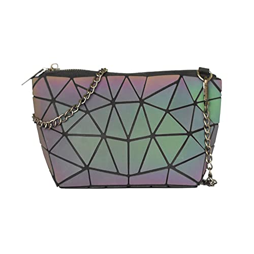 JOBEDE Holographic Laser Shoulder Bag, Geometric Hard Lattice Purses Handbags Reflective Envelope Handbag Luminous Purses Crossbody Bag Tote for Women