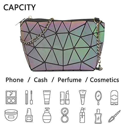 JOBEDE Holographic Laser Shoulder Bag, Geometric Hard Lattice Purses Handbags Reflective Envelope Handbag Luminous Purses Crossbody Bag Tote for Women