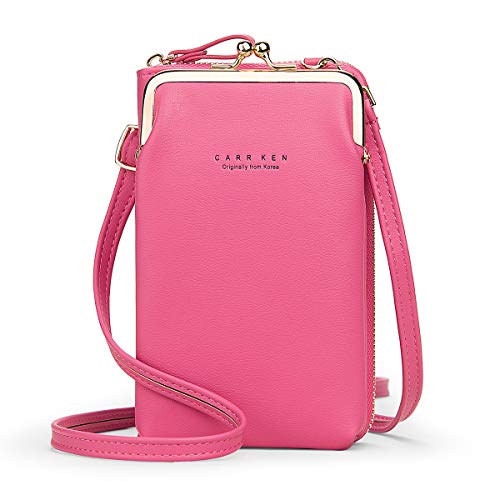 Womens Crossbody Bag Cellphone Shoulder Purse Wallet Clutch Handbag Travel Leather Phone Case Pocket Holster Messenger Pouch for iPhone 11 pro 8 Plus Xs Max X Xr 7/6 Plus Samsung S10+ (Hot Pink)