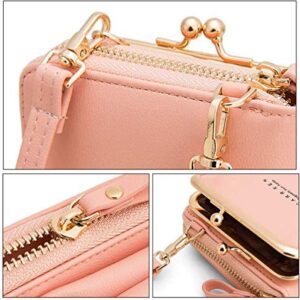 Womens Crossbody Bag Cellphone Shoulder Purse Wallet Clutch Handbag Travel Leather Phone Case Pocket Holster Messenger Pouch for iPhone 11 pro 8 Plus Xs Max X Xr 7/6 Plus Samsung S10+ (Hot Pink)