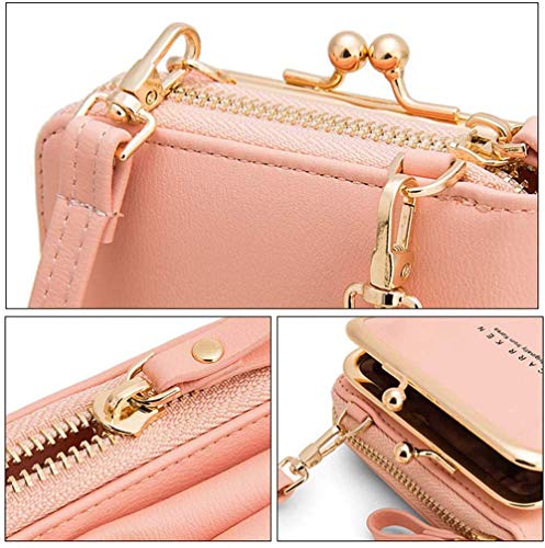 Womens Crossbody Bag Cellphone Shoulder Purse Wallet Clutch Handbag Travel Leather Phone Case Pocket Holster Messenger Pouch for iPhone 11 pro 8 Plus Xs Max X Xr 7/6 Plus Samsung S10+ (Hot Pink)