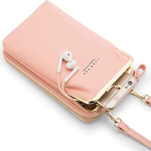 Womens Crossbody Bag Cellphone Shoulder Purse Wallet Clutch Handbag Travel Leather Phone Case Pocket Holster Messenger Pouch for iPhone 11 pro 8 Plus Xs Max X Xr 7/6 Plus Samsung S10+ (Hot Pink)