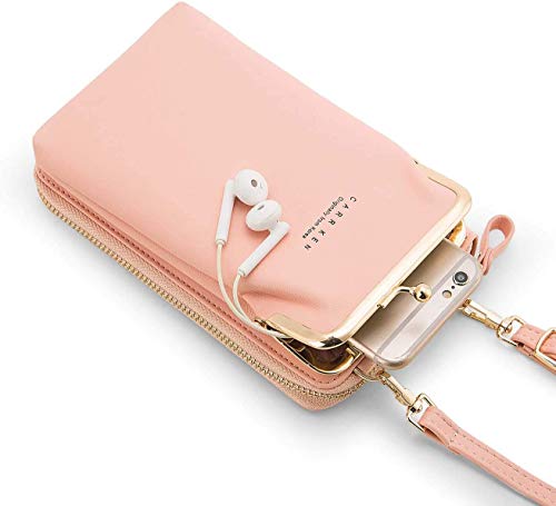 Womens Crossbody Bag Cellphone Shoulder Purse Wallet Clutch Handbag Travel Leather Phone Case Pocket Holster Messenger Pouch for iPhone 11 pro 8 Plus Xs Max X Xr 7/6 Plus Samsung S10+ (Hot Pink)