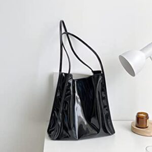 Ulisty Women Patent Leather Bag Soft Tote Bag Casual Shoulder Bag Fashion Handbag black