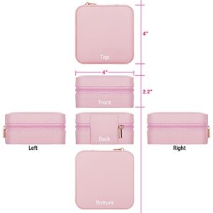 A&A Jewelry Organizer Travel Box - Portable Mirror Jewelry Storage Case Pink