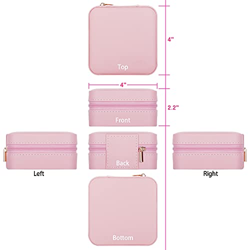 A&A Jewelry Organizer Travel Box - Portable Mirror Jewelry Storage Case Pink