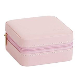 A&A Jewelry Organizer Travel Box - Portable Mirror Jewelry Storage Case Pink