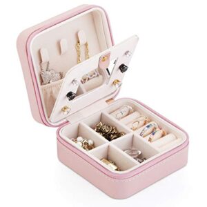 A&A Jewelry Organizer Travel Box - Portable Mirror Jewelry Storage Case Pink