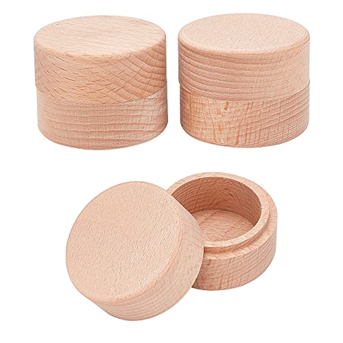 FINGERINSPIRE 3pcs 2x1.6 Inch Mini Round Wooden Box Small Storage Wooden Box Wedding Ring Jewelry Boxes DIY Storage Trinket Bearer Container Case Wood Ring Box for Proposal Wedding Ring Storage