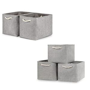 bidtakay baskets set fabric storage bins-grey bundled baskets of 2 large baskets 16″ x 11.8″ x 11.8″ + 3 medium baskets 15″ x 11″ x 9.5″ for closet, shelves