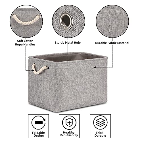 Bidtakay Baskets Set Fabric Storage Bins-Grey Bundled Baskets of 2 Large Baskets 16" X 11.8" X 11.8" + 3 Medium Baskets 15" X 11" X 9.5" for Closet, Shelves