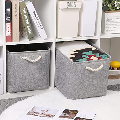 Bidtakay Baskets Set Fabric Storage Bins-Grey Bundled Baskets of 2 Large Baskets 16" X 11.8" X 11.8" + 3 Medium Baskets 15" X 11" X 9.5" for Closet, Shelves