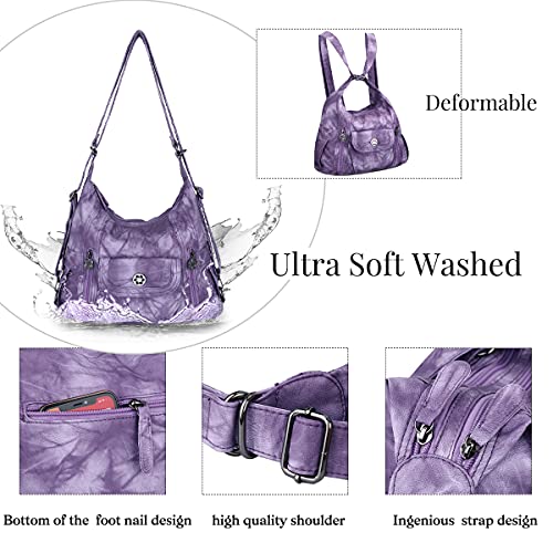 DAVIDNILE Women's Fashion Backpack Purses Multipurpose Design Handbags and Shoulder Bag PU Leather Travel bag Purple