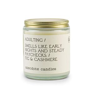 anecdote candles – adulting glass jar candle – fig and cashmere – coconut soy wax – non toxic scented candle – made in usa – luxury candles for home – 7.8 ounces