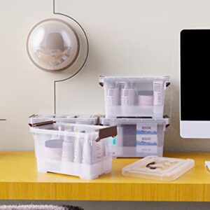 WYT 4 Quart Clear Storage Latch Bins, 4 Pack Clear Stackable Storage Organizer Box with Brown Latching Handle and Lid