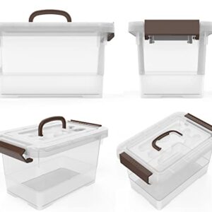 WYT 4 Quart Clear Storage Latch Bins, 4 Pack Clear Stackable Storage Organizer Box with Brown Latching Handle and Lid