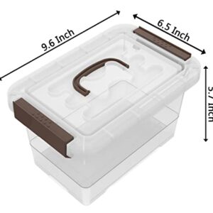 WYT 4 Quart Clear Storage Latch Bins, 4 Pack Clear Stackable Storage Organizer Box with Brown Latching Handle and Lid