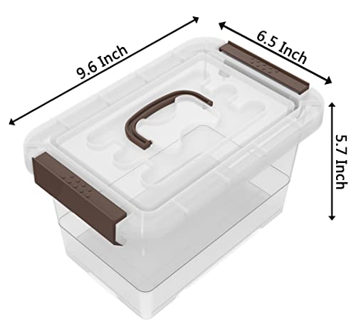 WYT 4 Quart Clear Storage Latch Bins, 4 Pack Clear Stackable Storage Organizer Box with Brown Latching Handle and Lid