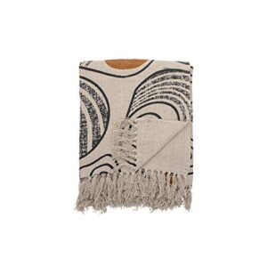 Bloomingville Multi Color Cotton Blend Printed Blanket with Fringe Throw